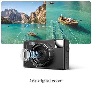 Digital Camera,1080P Mini Kid Camera Vlogging Camera Video Camera LCD Screen 16X Digital Zoom 24MP Rechargeable Point and Shoot Camera for Kids Teens Gifts