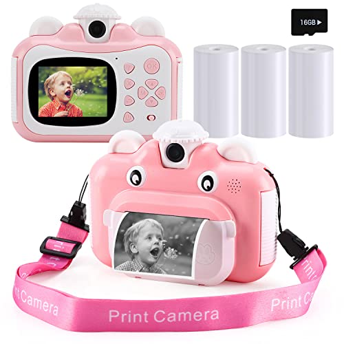 Barchrons Instant Print Digital Kids Camera 1080P Rechargeable Kids Camera for Girls Video Camera with 32G SD Card Gift for 6-12 Years Old Girls Boys