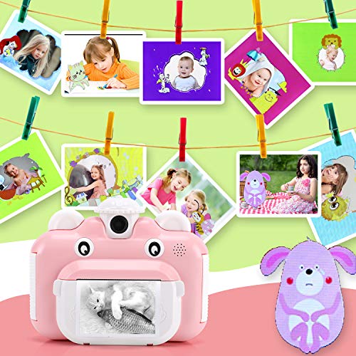 Barchrons Instant Print Digital Kids Camera 1080P Rechargeable Kids Camera for Girls Video Camera with 32G SD Card Gift for 6-12 Years Old Girls Boys