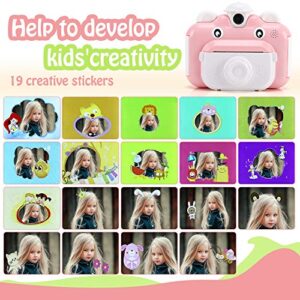 Barchrons Instant Print Digital Kids Camera 1080P Rechargeable Kids Camera for Girls Video Camera with 32G SD Card Gift for 6-12 Years Old Girls Boys