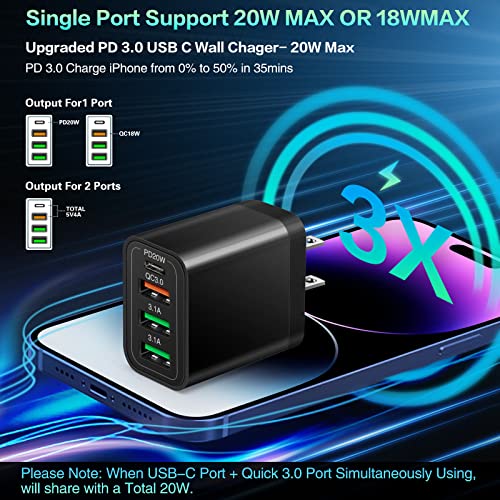 [4 Pack] USB-C Wall Charger, 35W 4-Port Quick 3.0+PD 3.0 Power Adapter, USB Fast Plug Charging Block Compatible for iPhone 14/14 Pro/14 Pro Max/14 Plus/13/12/11, XS/XR/X, Samsung Series, Tablet