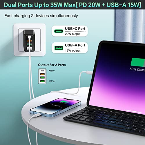 [4 Pack] USB-C Wall Charger, 35W 4-Port Quick 3.0+PD 3.0 Power Adapter, USB Fast Plug Charging Block Compatible for iPhone 14/14 Pro/14 Pro Max/14 Plus/13/12/11, XS/XR/X, Samsung Series, Tablet