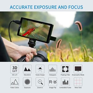 FEELWORLD CUT6 6 Inch Recording Monitor Field Camera DSLR USB2.0 Recorder, 1920x1080 Touch Screen Waveform HDR HDMI Loop Out LUT 4K HDMI Input