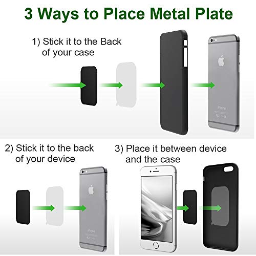 Great 1 Universal Metal Plates with 3M Adhesive for All Magnetic Car Mounts, Cell Phone, Tablet Holder, Cradle-Less, Air Vent Mount, 6 Rectangular, 6 Round, Black (Not a Magnet)