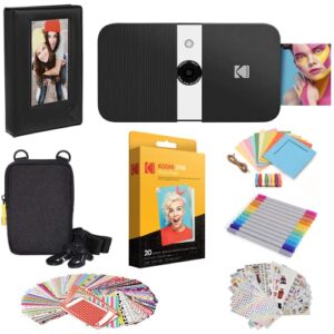 kodak smile instant print digital camera (black/white) photo frames bundle with soft case