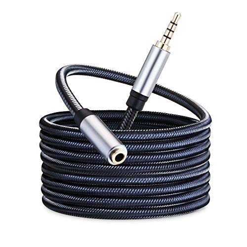 Audio Mic Extension Cable 15Ft,3.5mm Aux Headphone Extender 4-Pole Jack Plug Extension Lead Stereo Male to Female Braided Cord for Headset,TV,Laptop,Phone,Switch Lite,Car,PS4,Xbox and More(15Ft/5M)