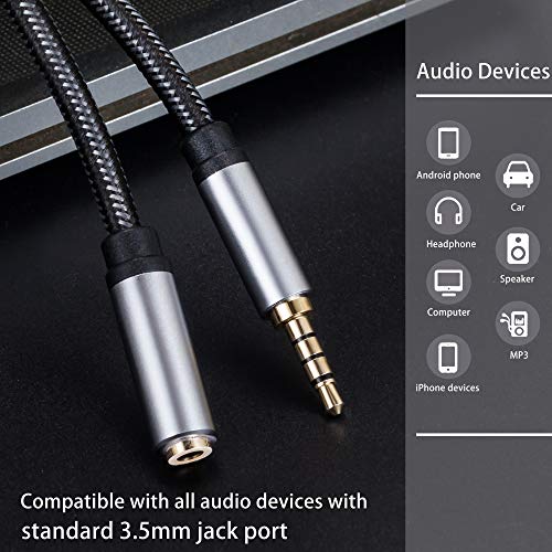 Audio Mic Extension Cable 15Ft,3.5mm Aux Headphone Extender 4-Pole Jack Plug Extension Lead Stereo Male to Female Braided Cord for Headset,TV,Laptop,Phone,Switch Lite,Car,PS4,Xbox and More(15Ft/5M)