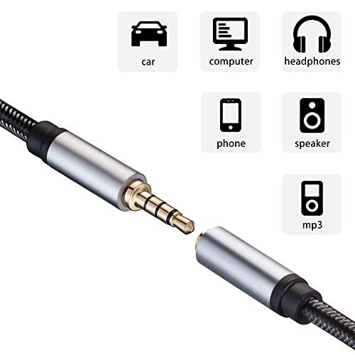 Audio Mic Extension Cable 15Ft,3.5mm Aux Headphone Extender 4-Pole Jack Plug Extension Lead Stereo Male to Female Braided Cord for Headset,TV,Laptop,Phone,Switch Lite,Car,PS4,Xbox and More(15Ft/5M)