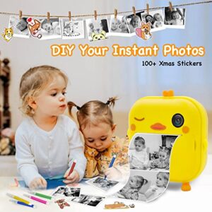 Instant Print Camera for Kids,Zero Ink Kids Camera with Print Paper,Selfie Video Digital Camera with HD 1080P 2.4 Inch Screen 3-14 Years Old Children Toy Learning Camera for Birthday,Chistmas-Yellow