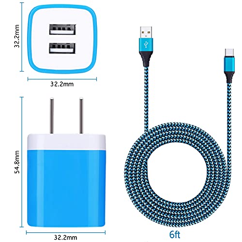 USB Type C Charger with Plug Dual Port Wall Charger Phone Charging Block with 2Pack 6Ft Fast Charging Type C Cable for Samsung Galaxy S23 S22 S21 S20 A14 A13 A53 5G,Google Pixel 7 Pro 6a 6 5a,LG,Moto