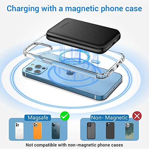 HERRBOL Magnetic Wireless Charger, Power Bank with USB-C Cable,Fast Magnetic Wireless Portable Charger Gife for iPhone 14 13 12/12 Pro / 12 Pro Max / 12 Mini（Black）