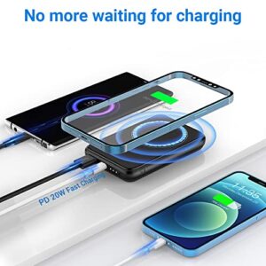 HERRBOL Magnetic Wireless Charger, Power Bank with USB-C Cable,Fast Magnetic Wireless Portable Charger Gife for iPhone 14 13 12/12 Pro / 12 Pro Max / 12 Mini（Black）