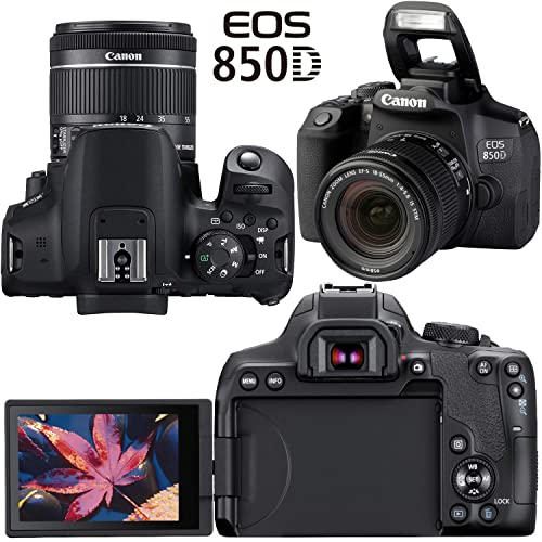 Canon Camera EOS 850D 24.1 MP 4K24p DSLR Camera with EF-S18-55mm f/4-5.6 is STM Zoom Lens + 2X 32GB Memory Cards + Gadget Bag + Flexible Tripod + PremGear Accessory Bundle Kit (Renewed)