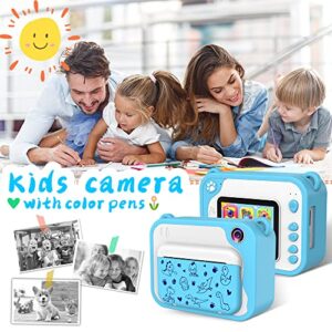 USHINING Instant Print Camera for Kids, 12MP Digital Camera for Kids Aged 3-12 Ink Free Printing 1080P Video Camera for Kids with 32GB SD Card,Color Pens,Print Papers (Blue)