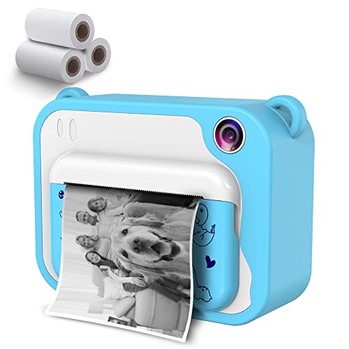 USHINING Instant Print Camera for Kids, 12MP Digital Camera for Kids Aged 3-12 Ink Free Printing 1080P Video Camera for Kids with 32GB SD Card,Color Pens,Print Papers (Blue)