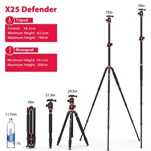 GEEKOTO Camera Tripod, Tripod for DSLR Camera, Aluminum Tripod with 360-Degree Ball Head and Rotatable Center Column, Bag,Video Camcorder Tripod,75-Inch Professional Tripod for Travel and Work.