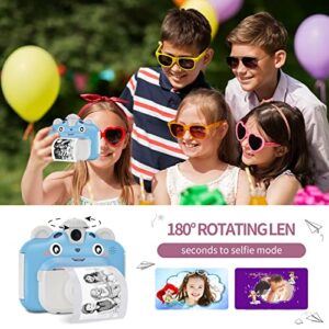 Instant Print Digital Kids Camera,Selfie 1080P Video Camera for Kid with 180° Rotating Len,32GB TF Card,Print Paper,Color Pens Set,Rechargeable Toy Camera for 3-12 Years Old Girls Boys Birthday (Blue)