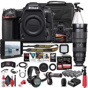 nikon d500 dslr camera (body only) (1559) + nikon 200-500mm lens + 4k monitor + pro headphones + pro mic + 2 x 64gb memory card + case + corel photo software + pro tripod + more (renewed)