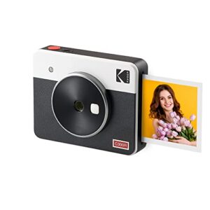 kodak mini shot 3 retro 4pass 2-in-1 instant digital camera and photo printer (3×3 inches) + 8 sheets, white