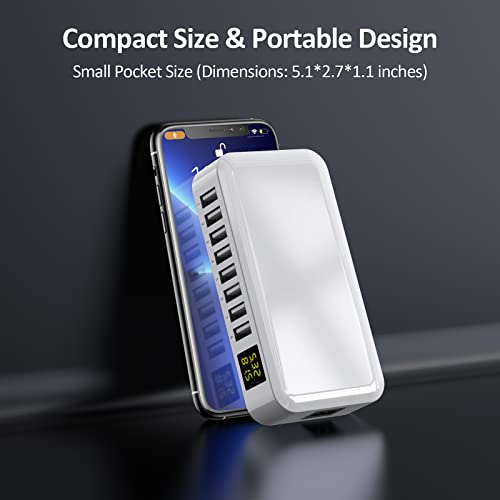 USB Charger, Slitinto 8-Port Fast Desktop Charger with LCD Display, Multi USB Charger Compatible iPhone 13/13 Pro/12 Pro/11 Pro Max/XS/Max/XR/X, Pixel, Galaxy