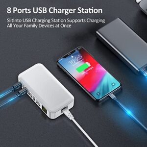 USB Charger, Slitinto 8-Port Fast Desktop Charger with LCD Display, Multi USB Charger Compatible iPhone 13/13 Pro/12 Pro/11 Pro Max/XS/Max/XR/X, Pixel, Galaxy