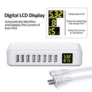 USB Charger, Slitinto 8-Port Fast Desktop Charger with LCD Display, Multi USB Charger Compatible iPhone 13/13 Pro/12 Pro/11 Pro Max/XS/Max/XR/X, Pixel, Galaxy