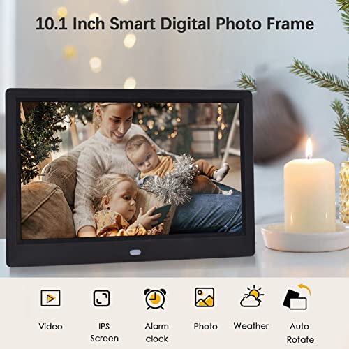 CalmGeek 10.1 Inch Digital Photo Frame Desktop Electronic Album 1280 * 800 IPS Screen Supports Photo/Video/Music/Clock/Calendar Function with Backside Stand Remote Control