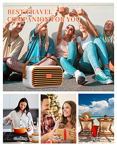 Sunoony Retro Bluetooth Speaker,Vintage Speaker with Dual Speakers, Stereo Lound Vollume, Bluetooth 5.0 Wireless Connection,TF Card,Answering Calls for Kitchen Bedroom Office Outdoor,Gift(White)