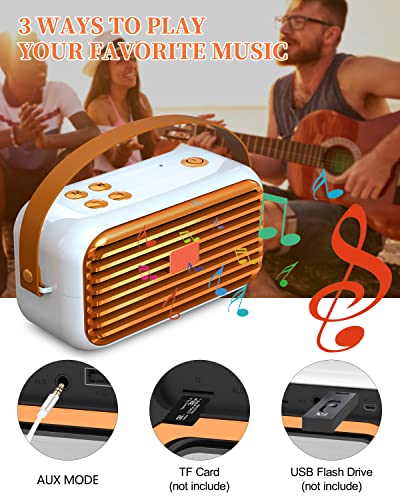 Sunoony Retro Bluetooth Speaker,Vintage Speaker with Dual Speakers, Stereo Lound Vollume, Bluetooth 5.0 Wireless Connection,TF Card,Answering Calls for Kitchen Bedroom Office Outdoor,Gift(White)