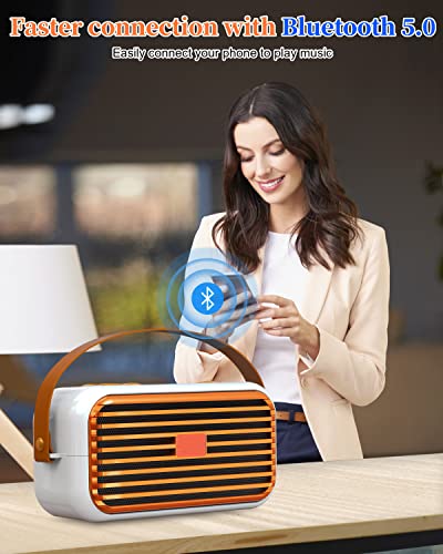 Sunoony Retro Bluetooth Speaker,Vintage Speaker with Dual Speakers, Stereo Lound Vollume, Bluetooth 5.0 Wireless Connection,TF Card,Answering Calls for Kitchen Bedroom Office Outdoor,Gift(White)