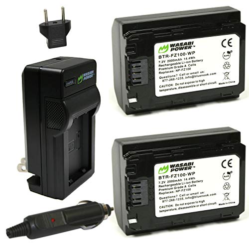 Wasabi Power NP-FZ100 Battery (2-Pack) and Charger for Sony FX3, a1, a9, a9 II, a7C, a7R III, a7R IV, a7S III, a7 III, a7 IV, a6600