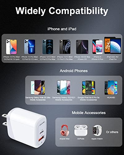 USB C Wall Charger, 20 W USBC Charger Block Fast Charging for iPhone 14 Pro Max 13 12 11 10 X Xr Xs Max 8 Plus 7 6, Apple Watch 8 7 USB C Brick Box Power Adapter Samsung Galaxy Cube Plug Cargador Base