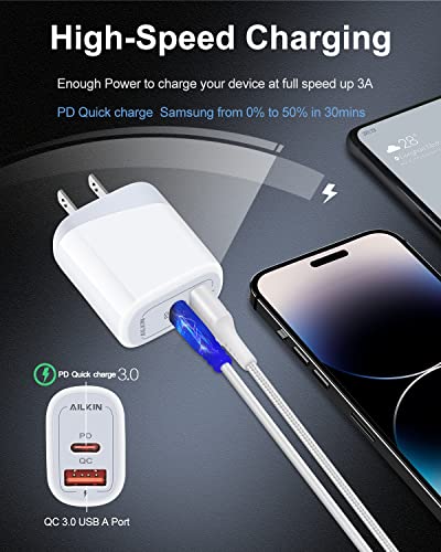 USB C Wall Charger, 20 W USBC Charger Block Fast Charging for iPhone 14 Pro Max 13 12 11 10 X Xr Xs Max 8 Plus 7 6, Apple Watch 8 7 USB C Brick Box Power Adapter Samsung Galaxy Cube Plug Cargador Base