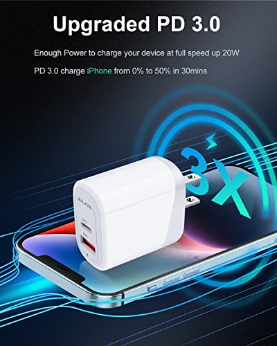 USB C Wall Charger, 20 W USBC Charger Block Fast Charging for iPhone 14 Pro Max 13 12 11 10 X Xr Xs Max 8 Plus 7 6, Apple Watch 8 7 USB C Brick Box Power Adapter Samsung Galaxy Cube Plug Cargador Base