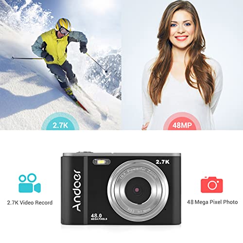 CalmGeek Portable Digital Camera 48MP 2.7K 2.88-inch IPS Screen 16X Zoom Auto Focus Self-Timer 128GB Extended Memory Face Detection -Shaking with 2pcs Batteries Hand Strap Carry Pouch