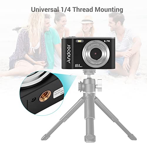 CalmGeek Portable Digital Camera 48MP 2.7K 2.88-inch IPS Screen 16X Zoom Auto Focus Self-Timer 128GB Extended Memory Face Detection -Shaking with 2pcs Batteries Hand Strap Carry Pouch