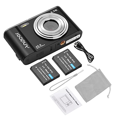 CalmGeek Portable Digital Camera 48MP 2.7K 2.88-inch IPS Screen 16X Zoom Auto Focus Self-Timer 128GB Extended Memory Face Detection -Shaking with 2pcs Batteries Hand Strap Carry Pouch