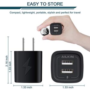 Wall Charger Plug, USB Charger Cube, Ailkin 2.1A 2-Muti Port USB Adapter Power Plug Charging Station Box Base for iPhone 13/12/12Pro/11 Pro Max/X/8/7, iPad, Samsung Phones USB Charging Block Brick