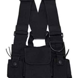 Radio Chest Harness Rig Holster Pack with Front Pouches and Zipper Bag for Universal Walkie Talkies