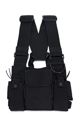 Radio Chest Harness Rig Holster Pack with Front Pouches and Zipper Bag for Universal Walkie Talkies