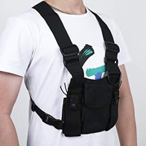 Radio Chest Harness Rig Holster Pack with Front Pouches and Zipper Bag for Universal Walkie Talkies