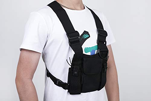 Radio Chest Harness Rig Holster Pack with Front Pouches and Zipper Bag for Universal Walkie Talkies