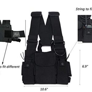 Radio Chest Harness Rig Holster Pack with Front Pouches and Zipper Bag for Universal Walkie Talkies