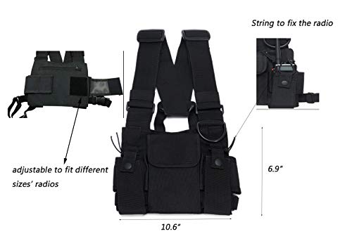 Radio Chest Harness Rig Holster Pack with Front Pouches and Zipper Bag for Universal Walkie Talkies