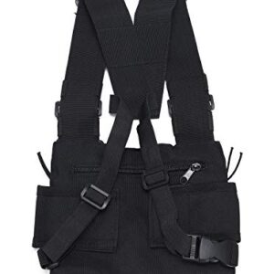 Radio Chest Harness Rig Holster Pack with Front Pouches and Zipper Bag for Universal Walkie Talkies