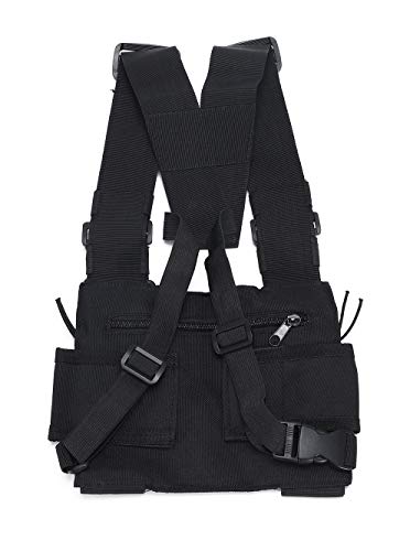 Radio Chest Harness Rig Holster Pack with Front Pouches and Zipper Bag for Universal Walkie Talkies