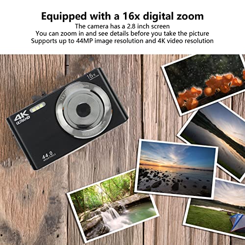 DAUERHAFT 16X Digital Zoom Camera, HD Camera Easy to Use 44MP Built in Fill Light for Recording(Black)