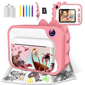 ushining instant print camera for kids 12mp digital camera for kids aged 3-12 ink free printing video camera for kids 1080p 2.4 inch screen with 32gb sd card,color pens,print papers (pink)