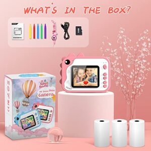 USHINING Instant Print Camera for Kids 12MP Digital Camera for Kids Aged 3-12 Ink Free Printing Video Camera for Kids 1080P 2.4 Inch Screen with 32GB SD Card,Color Pens,Print Papers (Pink)