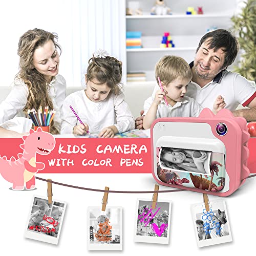 USHINING Instant Print Camera for Kids 12MP Digital Camera for Kids Aged 3-12 Ink Free Printing Video Camera for Kids 1080P 2.4 Inch Screen with 32GB SD Card,Color Pens,Print Papers (Pink)